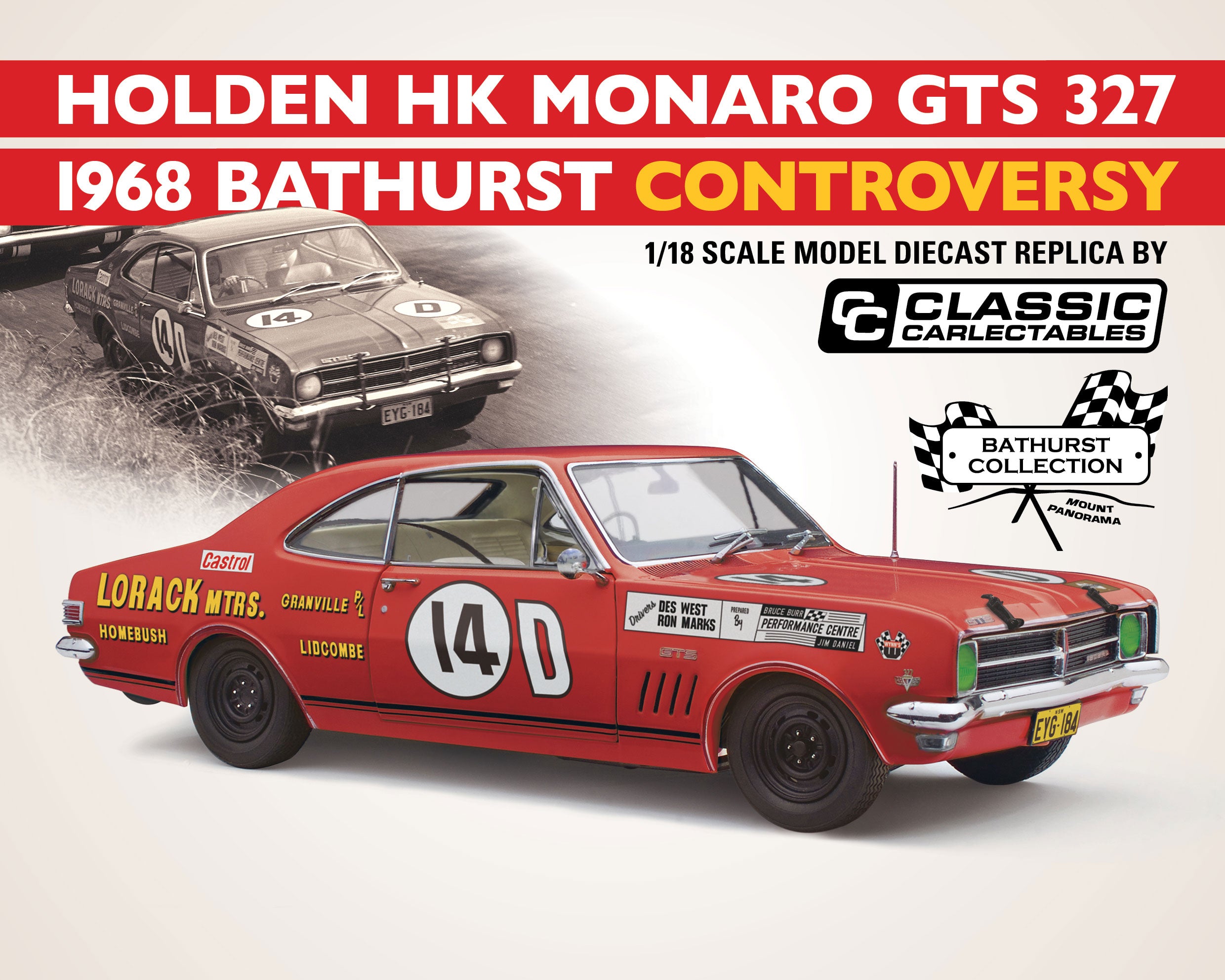 *PRE ORDER* #14D HOLDEN HK MONARO GTS 327 WEST/MARKS (BATHURST 1968) – Diecastplus Newcastle